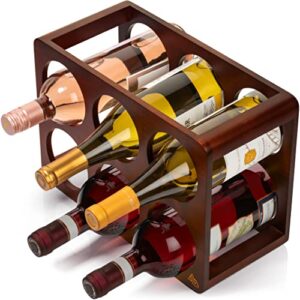 aurum wine rack – 6 bottle wooden wine racks countertop – durable black walnut wooden wine stand for kitchen, cellar, office, bar – luxurious wine bottle storage for standard bottles holder stand