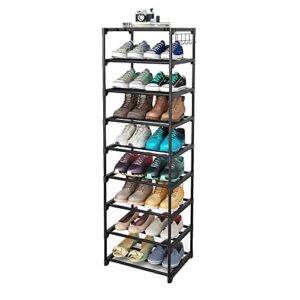 caitlyn small 9 tier tall narrow shoe rack for entryway, vertical free standing shoe rack organizer, space-saving, sturdy metal shoe shelf