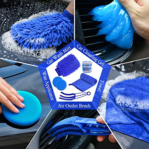 OUTIMI 27PCS Car Detailing Brush Set, Car Detailing kit, Car Detailing Drill Brush Set, Car Detailing Brushes, Auto Polishing Brush, Car Wash Kit with Cleaning Gel, Car Cleaning Tools Kit - Blue