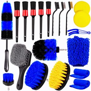 lsyomne 20pcs car wheel tire cleaning brush set, detailing drill brush set car detailing brush kit, car cleaning kit with tire brush for wash wheels, interior, exterior, dashboard, leather, air vents