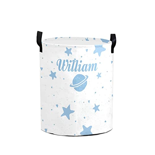 Star Planet Blue Personalized Foldable Freestanding Laundry Basket Clothes Hamper with Handle, Custom Collapsible Storage Bin for Toys Bathroom Laundry