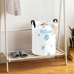 Star Planet Blue Personalized Foldable Freestanding Laundry Basket Clothes Hamper with Handle, Custom Collapsible Storage Bin for Toys Bathroom Laundry