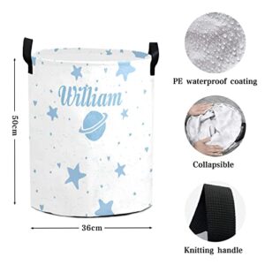 Star Planet Blue Personalized Foldable Freestanding Laundry Basket Clothes Hamper with Handle, Custom Collapsible Storage Bin for Toys Bathroom Laundry