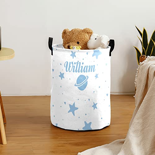 Star Planet Blue Personalized Foldable Freestanding Laundry Basket Clothes Hamper with Handle, Custom Collapsible Storage Bin for Toys Bathroom Laundry