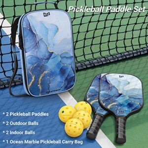 GIGAPOWER Pickleball Paddles | USAPA Approved | Graphite Carbon Face with Polypropylene Honeycomb Core | Lightweight Pickleball Paddles Set of 2 Rackets, 4 Balls and 1 Carry Bag, Ocean Marble