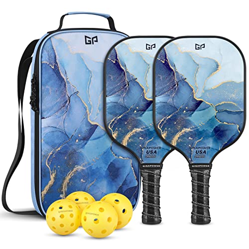 GIGAPOWER Pickleball Paddles | USAPA Approved | Graphite Carbon Face with Polypropylene Honeycomb Core | Lightweight Pickleball Paddles Set of 2 Rackets, 4 Balls and 1 Carry Bag, Ocean Marble