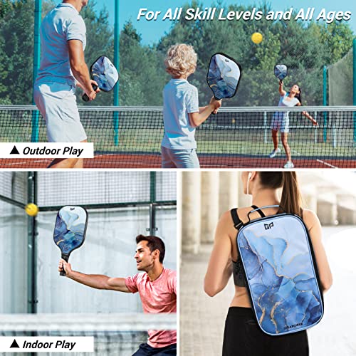 GIGAPOWER Pickleball Paddles | USAPA Approved | Graphite Carbon Face with Polypropylene Honeycomb Core | Lightweight Pickleball Paddles Set of 2 Rackets, 4 Balls and 1 Carry Bag, Ocean Marble