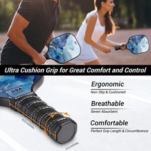 GIGAPOWER Pickleball Paddles | USAPA Approved | Graphite Carbon Face with Polypropylene Honeycomb Core | Lightweight Pickleball Paddles Set of 2 Rackets, 4 Balls and 1 Carry Bag, Ocean Marble