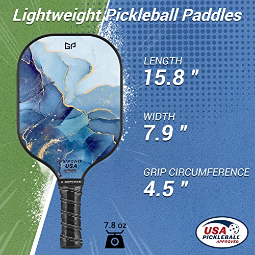 GIGAPOWER Pickleball Paddles | USAPA Approved | Graphite Carbon Face with Polypropylene Honeycomb Core | Lightweight Pickleball Paddles Set of 2 Rackets, 4 Balls and 1 Carry Bag, Ocean Marble