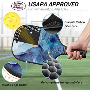 GIGAPOWER Pickleball Paddles | USAPA Approved | Graphite Carbon Face with Polypropylene Honeycomb Core | Lightweight Pickleball Paddles Set of 2 Rackets, 4 Balls and 1 Carry Bag, Ocean Marble