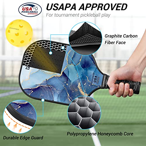 GIGAPOWER Pickleball Paddles | USAPA Approved | Graphite Carbon Face with Polypropylene Honeycomb Core | Lightweight Pickleball Paddles Set of 2 Rackets, 4 Balls and 1 Carry Bag, Ocean Marble