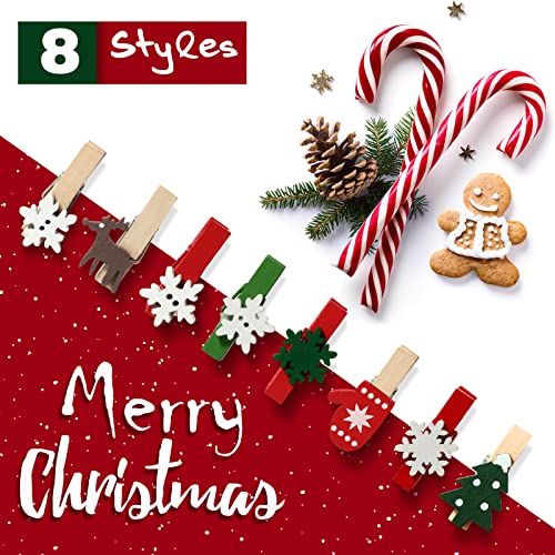 Mini Clothes Pins, Christmas Wooden Photo Clips Small Clothes Pin Tiny Wood Clip for Crafts, Mini Wooden Pegs with 33 ft Jute Twine for Hanging Christmas Card Photo Picture Display (100 Pcs)