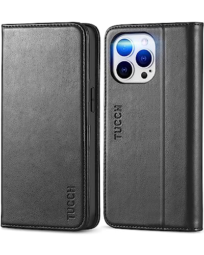 TUCCH Case Wallet for iPhone 14 Pro 6.1", [3 Card Holder] Slots Folio PU Leather Cover, [RFID Blocking] Stand Flip Case with [TPU Shockproof Interior Case] Compatible with iPhone 14 Pro, Classic Black