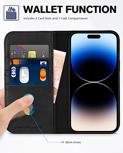 TUCCH Case Wallet for iPhone 14 Pro 6.1", [3 Card Holder] Slots Folio PU Leather Cover, [RFID Blocking] Stand Flip Case with [TPU Shockproof Interior Case] Compatible with iPhone 14 Pro, Classic Black