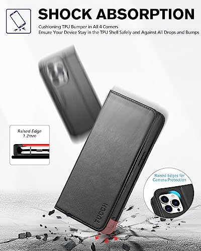 TUCCH Case Wallet for iPhone 14 Pro 6.1", [3 Card Holder] Slots Folio PU Leather Cover, [RFID Blocking] Stand Flip Case with [TPU Shockproof Interior Case] Compatible with iPhone 14 Pro, Classic Black