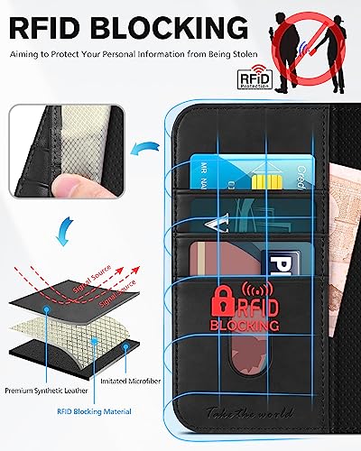 TUCCH Case Wallet for iPhone 14 Pro 6.1", [3 Card Holder] Slots Folio PU Leather Cover, [RFID Blocking] Stand Flip Case with [TPU Shockproof Interior Case] Compatible with iPhone 14 Pro, Classic Black