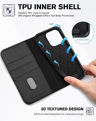 TUCCH Case Wallet for iPhone 14 Pro 6.1", [3 Card Holder] Slots Folio PU Leather Cover, [RFID Blocking] Stand Flip Case with [TPU Shockproof Interior Case] Compatible with iPhone 14 Pro, Classic Black