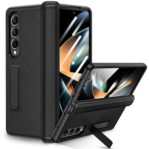 ruky kickstand case for galaxy z fold 4, hinge protection, full body & built-in screen protector, pu leather stand case for samsung galaxy z fold 4 5g, carbon fiber