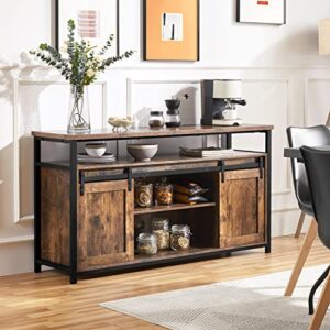 Topeakmart Farmhouse Coffee Bar Cabinet Sideboard Buffet Cabinet with Sliding Barn Doors for Dining Room, Buffet Server Sideboard for Kitchen Living Room, Rustic Brown