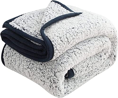 EMME Fuzzy Fleece Throw Blanket 50"x60" Throw Size Ultra Soft Warm Sherpa Blanket Microfiber Cozy Blanket for Couch Sofa Lightweight Fuzzy Thick Reversible Couch Blanket (Navy, 50"x60")