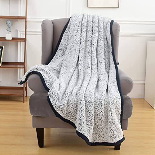 EMME Fuzzy Fleece Throw Blanket 50"x60" Throw Size Ultra Soft Warm Sherpa Blanket Microfiber Cozy Blanket for Couch Sofa Lightweight Fuzzy Thick Reversible Couch Blanket (Navy, 50"x60")