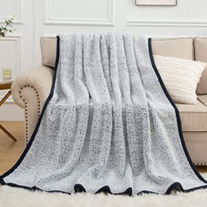 EMME Fuzzy Fleece Throw Blanket 50"x60" Throw Size Ultra Soft Warm Sherpa Blanket Microfiber Cozy Blanket for Couch Sofa Lightweight Fuzzy Thick Reversible Couch Blanket (Navy, 50"x60")