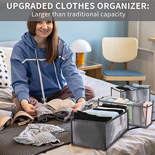 12 Pcs Wardrobe Clothes Organizer Foldable Drawer Organizers Gray Clothing Organizer Clothing Compartment Storage Box, 6/7/9/11 Grids (Upgraded:2x(Sweater+Jean+Shirt+Bra+Legging+Sock))