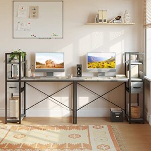 Bestier Home Office Desk with Drawer and Cable Management Rack, 47 Inch Computer Desk with Shelves, Writing Desk with Reversible Storage Bookshelf (Retro Grey Oak Light)