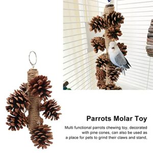 GLOGLOW Birds Bite Toy ，Parrots Chewing Toy Wooden Pine Cone ing Parrots Beak Grinding Toy with Metal Hook for Cage