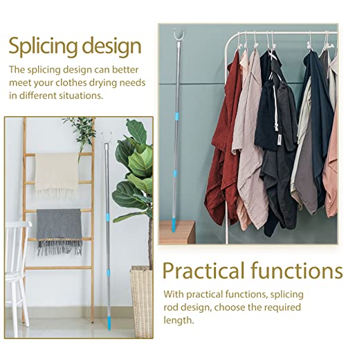 Homoyoyo Outdoor Curtains Closet Pole with Utility Hook, Reach Stick Reach Hooks Clothesline Pole Hooks Garment Pole for Shelf Ceiling Reaching High Items 131cm Sky- blue Living Room