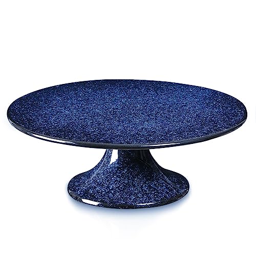 Vicrays Ceramic Round Cake Stand - Porcelain 10 Inch Pedestal Pastry Serving Tray for Snacks Desserts Cookies Cupcakes - Ideal for Birthdays Easter Christmas Wedding Home Decor - Reactive Glaze Blue