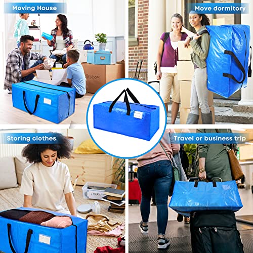 Heavy Duty Moving Bags Large Storage bag with Backpack Straps Strong Handles & Zippers, Clothes Blanket Packing Bags for Space Saving, Alternative to Moving Boxes College Moving Supplies Blue (4 Pack)