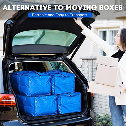 Heavy Duty Moving Bags Large Storage bag with Backpack Straps Strong Handles & Zippers, Clothes Blanket Packing Bags for Space Saving, Alternative to Moving Boxes College Moving Supplies Blue (4 Pack)