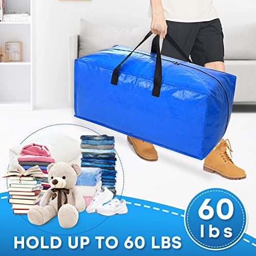 Heavy Duty Moving Bags Large Storage bag with Backpack Straps Strong Handles & Zippers, Clothes Blanket Packing Bags for Space Saving, Alternative to Moving Boxes College Moving Supplies Blue (4 Pack)