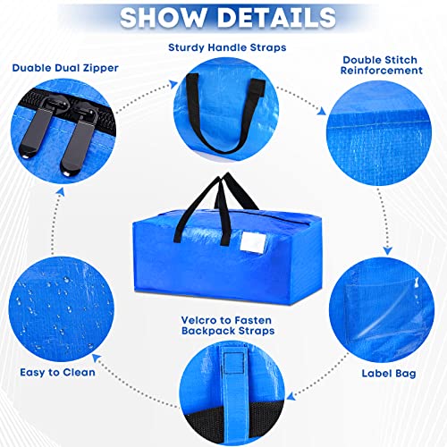 Heavy Duty Moving Bags Large Storage bag with Backpack Straps Strong Handles & Zippers, Clothes Blanket Packing Bags for Space Saving, Alternative to Moving Boxes College Moving Supplies Blue (4 Pack)