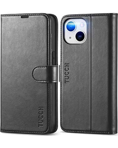 TUCCH Case for iPhone 14 Wallet Case 5G, [RFID Blocking] 4 Card Holder Stand [Shockproof TPU Interior Case] PU Leather Magnetic Protective Flip Cover Compatible with iPhone 14 6.1" 2022, Black