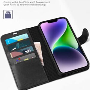 TUCCH Case for iPhone 14 Wallet Case 5G, [RFID Blocking] 4 Card Holder Stand [Shockproof TPU Interior Case] PU Leather Magnetic Protective Flip Cover Compatible with iPhone 14 6.1" 2022, Black