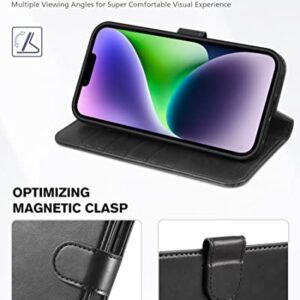 TUCCH Case for iPhone 14 Wallet Case 5G, [RFID Blocking] 4 Card Holder Stand [Shockproof TPU Interior Case] PU Leather Magnetic Protective Flip Cover Compatible with iPhone 14 6.1" 2022, Black