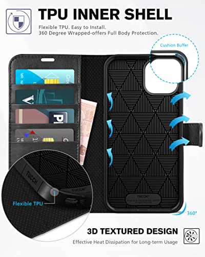 TUCCH Case for iPhone 14 Wallet Case 5G, [RFID Blocking] 4 Card Holder Stand [Shockproof TPU Interior Case] PU Leather Magnetic Protective Flip Cover Compatible with iPhone 14 6.1" 2022, Black