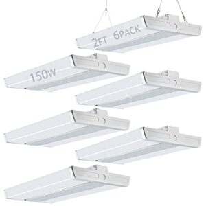 lightdot 6 pack led high bay shop light, 2ft (large area illumination) 150w 21500lm [eqv.600w mh/hps] 5000k daylight linear hanging light for warehouse, energy saving upto 5600kw*6/5yrs(5hrs/day)