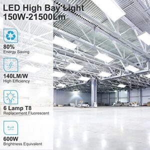 Lightdot 6 Pack LED High Bay Shop Light, 2FT (Large Area Illumination) 150W 21500LM [Eqv.600W MH/HPS] 5000K Daylight Linear Hanging Light for Warehouse, Energy Saving Upto 5600KW*6/5Yrs(5Hrs/Day)