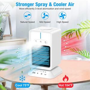 Portable Air Conditioner Fan, 4-In-1 Evaporative Mini AC Unit & Air Cooler with 3 Speeds, Personal Desktop Cooling Fan with 3 Mists for Office/Bedroom/Small Room, 2H/4H Timer & Auto Rotation