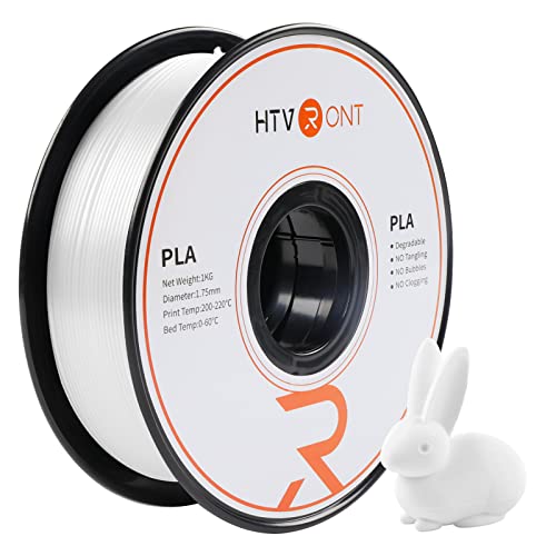 HTVRONT PLA 3D Printer Filament - White PLA Filament 1.75mm, 1KG Spool(2.2lbs), Dimensional Accuracy +/- 0.02mm, No Breaking & Tangling, Clog Free 3D Printing Filament Suitable for Most FDM Printer