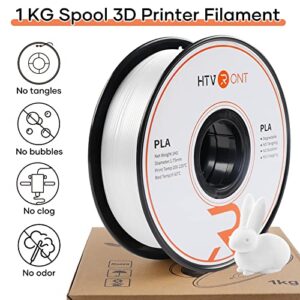 HTVRONT PLA 3D Printer Filament - White PLA Filament 1.75mm, 1KG Spool(2.2lbs), Dimensional Accuracy +/- 0.02mm, No Breaking & Tangling, Clog Free 3D Printing Filament Suitable for Most FDM Printer