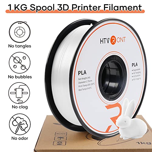 HTVRONT PLA 3D Printer Filament - White PLA Filament 1.75mm, 1KG Spool(2.2lbs), Dimensional Accuracy +/- 0.02mm, No Breaking & Tangling, Clog Free 3D Printing Filament Suitable for Most FDM Printer