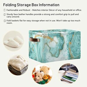 Kigai Turquoise Marble Texture Storage Baskets Rectangle Foldable Canvas Fabric Organizer Storage Boxes with Handles for Home Office Decorative Closet Shelves Clothes Storage