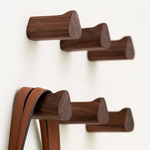 GAUYEBY Wood Wall Hooks 6 Pack, Natural Wooden Rustic Wall Hook, Handmade Coat Hooks Hat Hooks, Entry Way Wall Hangers, Modern Decorative Hooks for Hanging Towels, Clothes, Bags (Walnut)