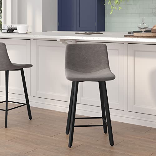 Flash Furniture Caleb Modern Armless 24 Inch Counter Height Stools Commercial Grade with Footrests and Matte Metal Frames, Set of 2