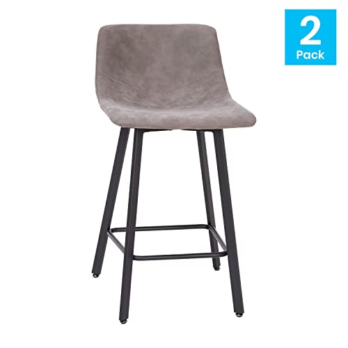 Flash Furniture Caleb Modern Armless 24 Inch Counter Height Stools Commercial Grade with Footrests and Matte Metal Frames, Set of 2