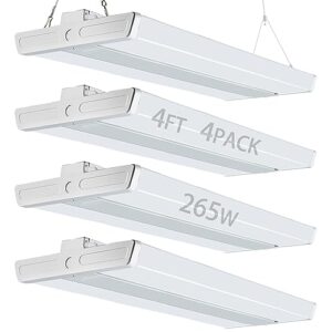 lightdot 4 pack led high bay shop light, 4ft (large area illumination) 265w 37100lm [eqv.1060w mh/hps] 5000k linear hanging light for warehouse, energy saving upto 10000kw*4/5yrs(5hrs/day)